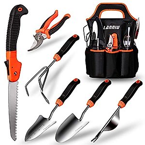 LANNIU Garden Tool Set, Stainless Steel Gardening Kit, Heavy Duty Gardening Hand Tools, Gardening Gifts for Women, Grandparents, Seniors, Mom & Dad