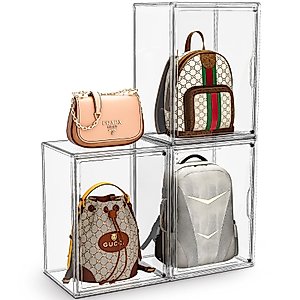 MSHOMELY Purse Storage Organizer for Closet 3 Packs Clear Handbag Storage Organizer Acrylic Display Case for Handbag/Purse Stackable Bag Organizer with Magnetic Door for Wallet, Hats, XXX-Large