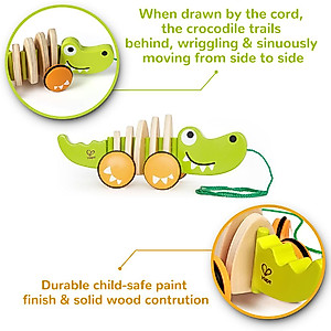Hape Wooden Walk-A-Long Croc for Babies| Pull & Pull Walking Toy for Toddlers 12 Months and Up