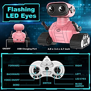 Hamourd Robot Toys for Girls, Rechargeable Remote Control Robots, Toy Robot with Auto-Demonstration, Flexible Head & Arms, Dance Moves, Music, and Shining LED Eyes, Girls Toys Age 6-8 2-7