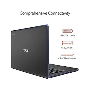 ASUS 2022 C403 Chromebook 14" HD Laptop, Intel Celeron N3350 Processor, 4GB RAM, 32GB eMMC Flash Memory, Intel HD Graphics 500, HD Webcam, Stereo Speakers, Chrome OS, Dark Blue, 32GB USB Card