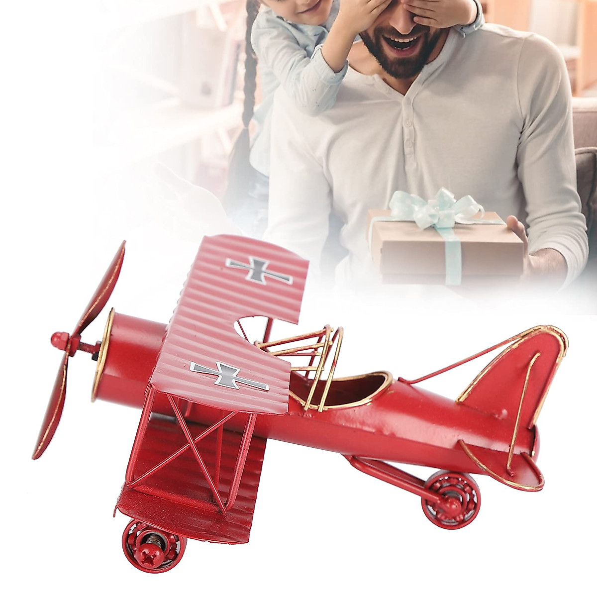 Retro Airplane Model, Red Metal Plane Model Aeroplane Model Toy, 21.1 X 18 X 7.7cm Highly Simulated Flying Toys, for Decoration, Gift