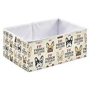 Vintage French Bulldog Storage Basket Storage Bin Rectangular Collapsible Storage Box Large Toy Box Organizer for Office Bedroom ClothesToys