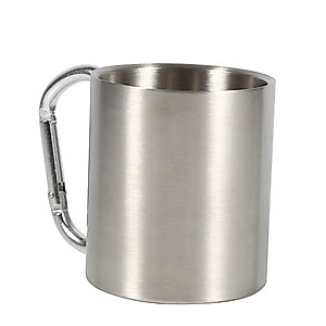 Stainless Steel Mug, Portable 220ml Camping Kettle Traveling Outdoor Sports Hiking with Carabiner Double Wall Hook