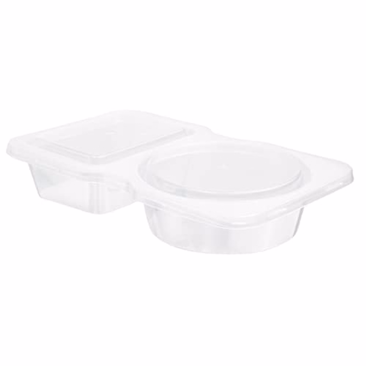 Restaurantware Futura 5 Ounce Snack Containers 100 Microwavable Sauce Containers - 2 Compartments Hinged Lid Clear Plastic Portion Cups For Condiments Or Dips