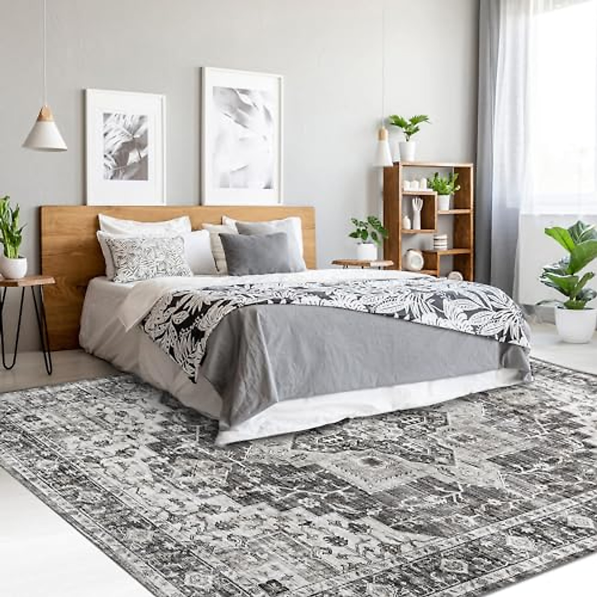 Zacoo 9x12 Rug for Living Room Washable Rugs Rug for Bedroom Vintage Rug Non Slip Carpet Tribal Throw Rugs Large Area Rug Stain Resistant Office Rug Classroom Rug 9'x12' Grey