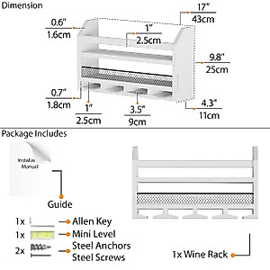 Wallniture Blanc Wine Rack Wall Mounted, Wall Wine Bottle Holder with Wine Glass Rack, Wall Mount Wine Holder with Wine Cork Holder, Rustic Wall Wine Rack for Wine Bottles, Burnt White, Wood
