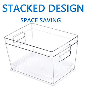 MULSAME Plastic Kitchen Organization Pantry Storage Clear Bins For Fridge, Freezer, Kitchen Cabinet, Household Food Storage Baskets, Bedrooms, Bathrooms, BPA Free 1 pack