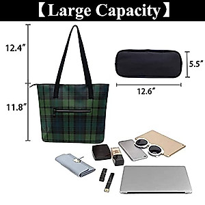 SWEET TANG Women's Soft Waterproof PU Leather Tote Purses Handbags Lightweight Satchel Zipper Shoulder Bags Scottish Tartan Plaid Bag for Business/Travel/Date/Party/Shopping/Beach/School