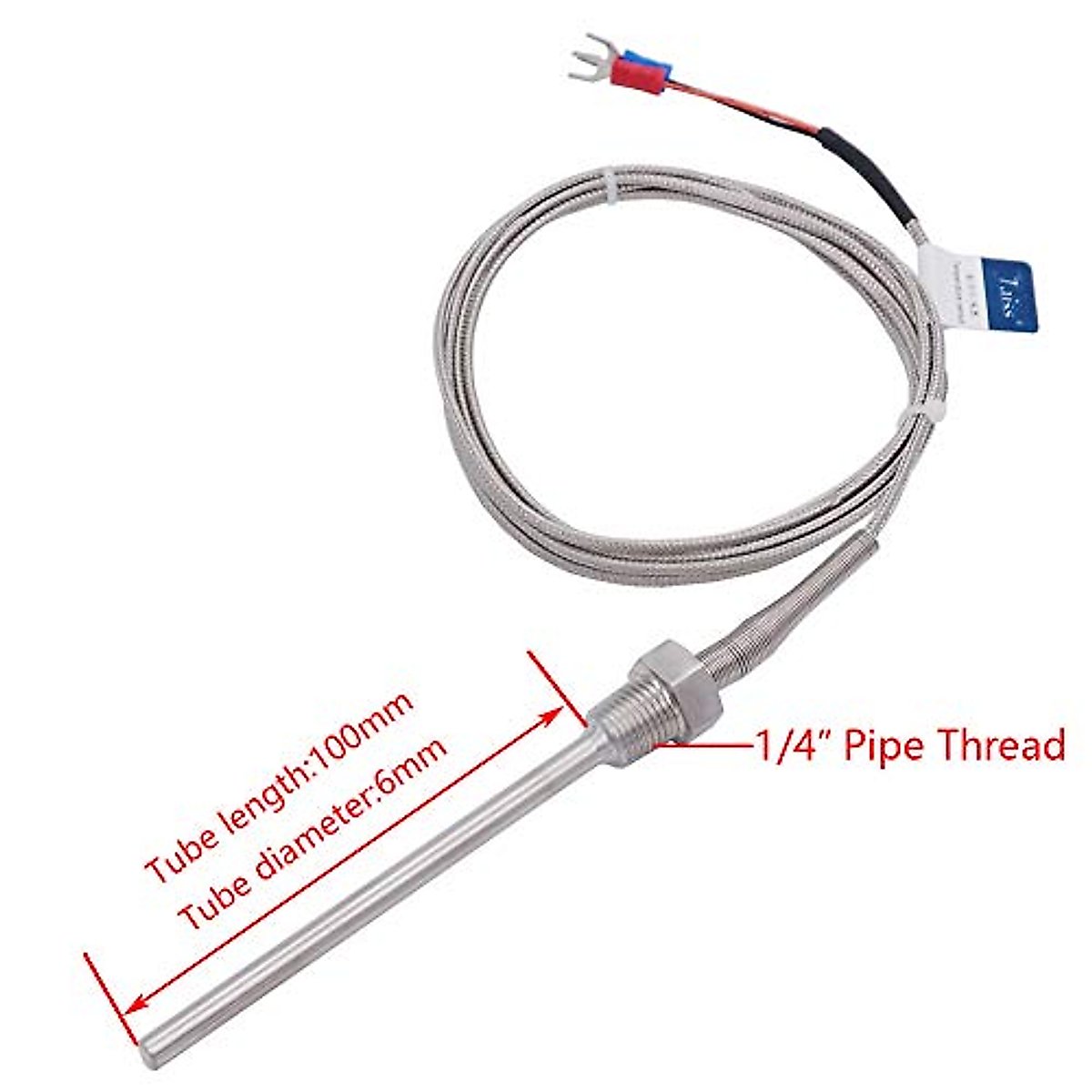 2M Thermistor K-Type Probe Thermocouple Sensor & Meter Temperature Controller,1/4" NPT 6 X 100MM Long Probe Thermocouple Temperature Range from 0 to 600 °C MT-205-1/4-100