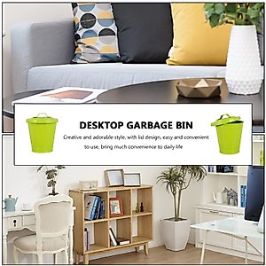 iplusmile Trash Can with Lid, Wastebasket Trash Container Metal Utility Pail Desktop Table Garbage Waste Paper Trash Can for Classroom Green