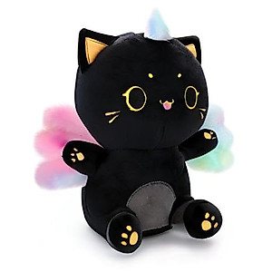 AIXINI Cute Caticorn Plush Stuffed Unicorn Black Cat Animal Plushie 10" Soft Toy with Rainbow Wings for Girls