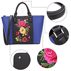 Womens Large Floral Embroidery Tote Handbag Two Tone Top Handle Bag Work Satchel Purse Black/Gold