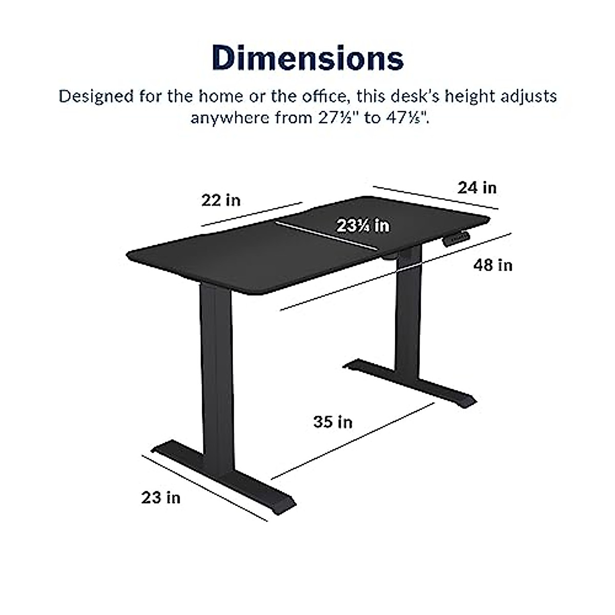 Vari Essential Height Adjustable Electric Standing Desk - Home Office Standing Desk with VariDesk Sturdy T-Legs - Quiet Motorized Standing Desk - 48x24 Inch Small Standing Desk - Black - 1 Box
