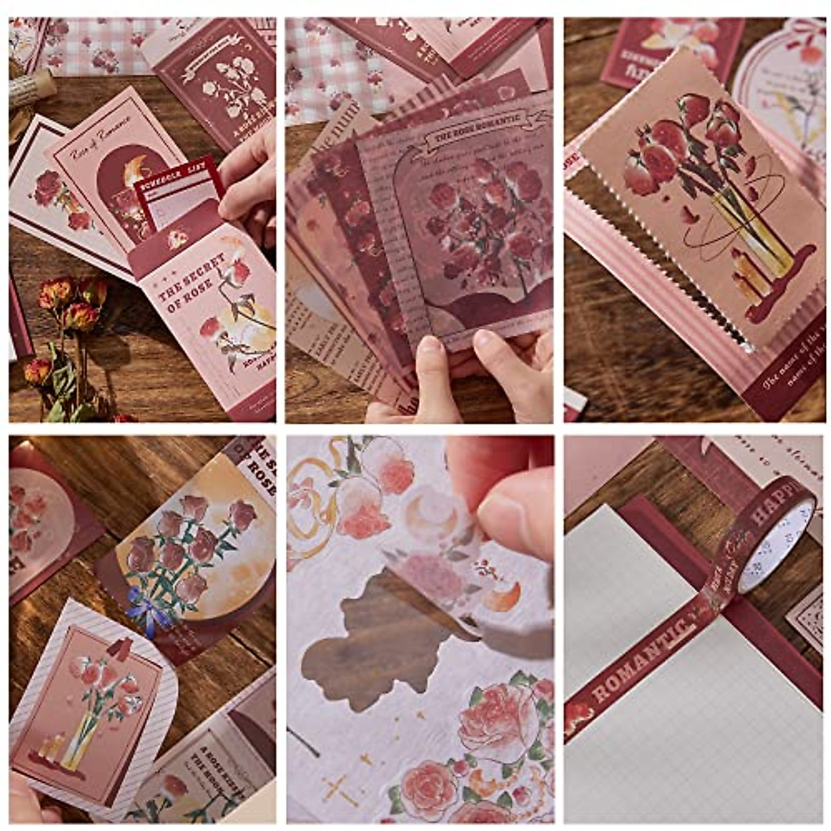 Scrapbooking Supplies Kit, Vintage Rose Aesthetic Scrapbook Kit for Bullet Junk Journal, Stationery, A6 Grid Notebook, Flower DIY Journaling Supplies, Birthday Craft Gift Teen Girl Kid Women