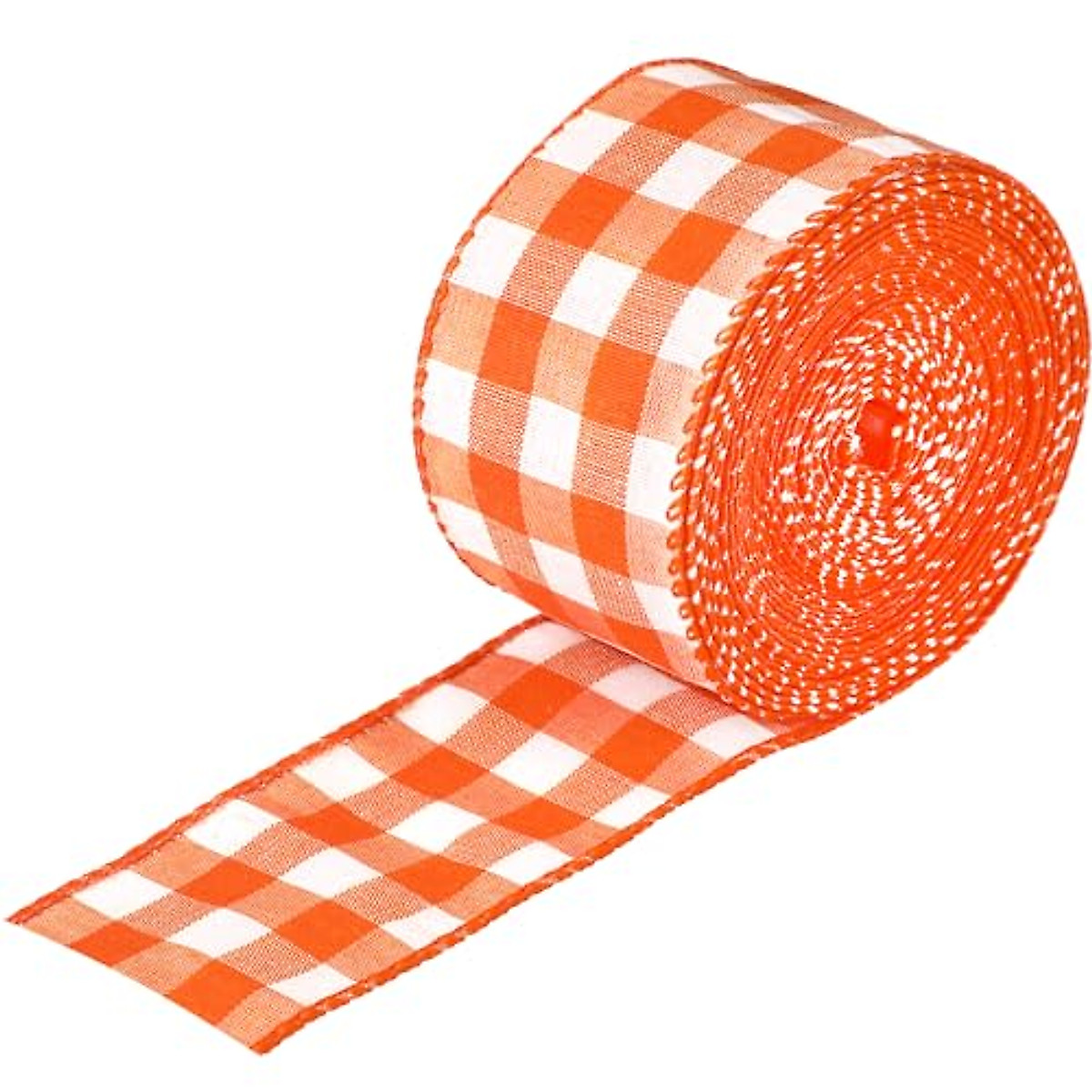 2 Inch 6.5 Yards Thanksgiving Christmas Buffalo Plaid Ribbons Rolls Wired Edge Gingham Ribbon for Crafts Bow Making Floral Wreath Garland Supplies(Orange and White)