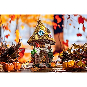 TERESA'S COLLECTIONS Gnomes House Garden Decor, Solar Fairy Garden Gnomes Outdoor Statues, Garden Gifts for Holiday Lawn Patio Yard Decorations, 12 Inch