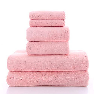 MOONQUEEN Ultra Soft Towel Set - Quick Drying - 2 Bath Towels 2 Hand Towels 2 Washcloths - Microfiber Coral Velvet Highly Absorbent Towel for Bath Fitness, Bathroom, Sports, Yoga, Travel (Pink, 6 Pcs)