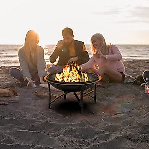 Fire Beauty Fire Pit for Outside Wood Burning Firepit BBQ Grill Steel Fire Bowl with Spark Screen Cover, Log Grate, Poker for Camping Beach Bonfire Picnic Backyard Garden