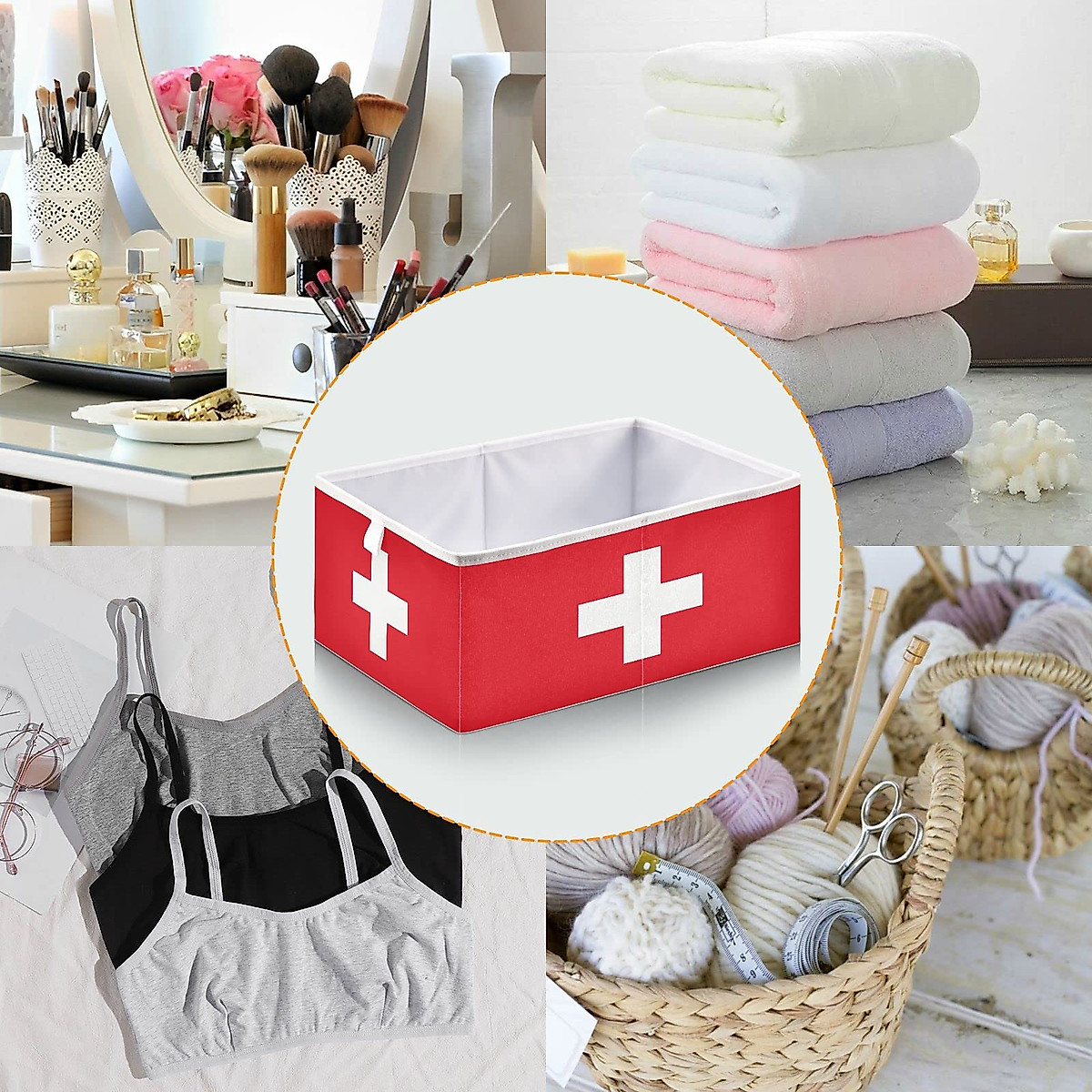 Switzerland Flag Vector Graphic Rectangle Swiss Storage Basket Bin Toys Storage Box Cloth Shelf Basket Nursery Kids Bedroom Home Decor 15.74x10.62x1.69 in