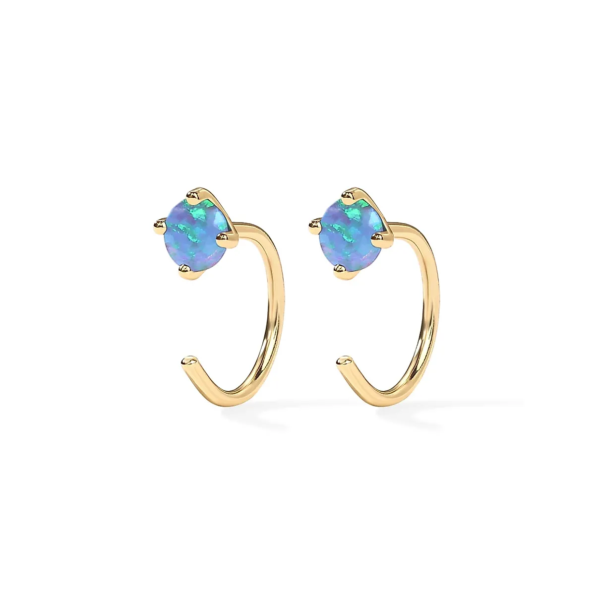 PAVOI 14K Yellow Gold 925 Sterling Silver Huggie Half Hoop Earrings for Women | Tiny Boho Opal Stone Cartilage Earring