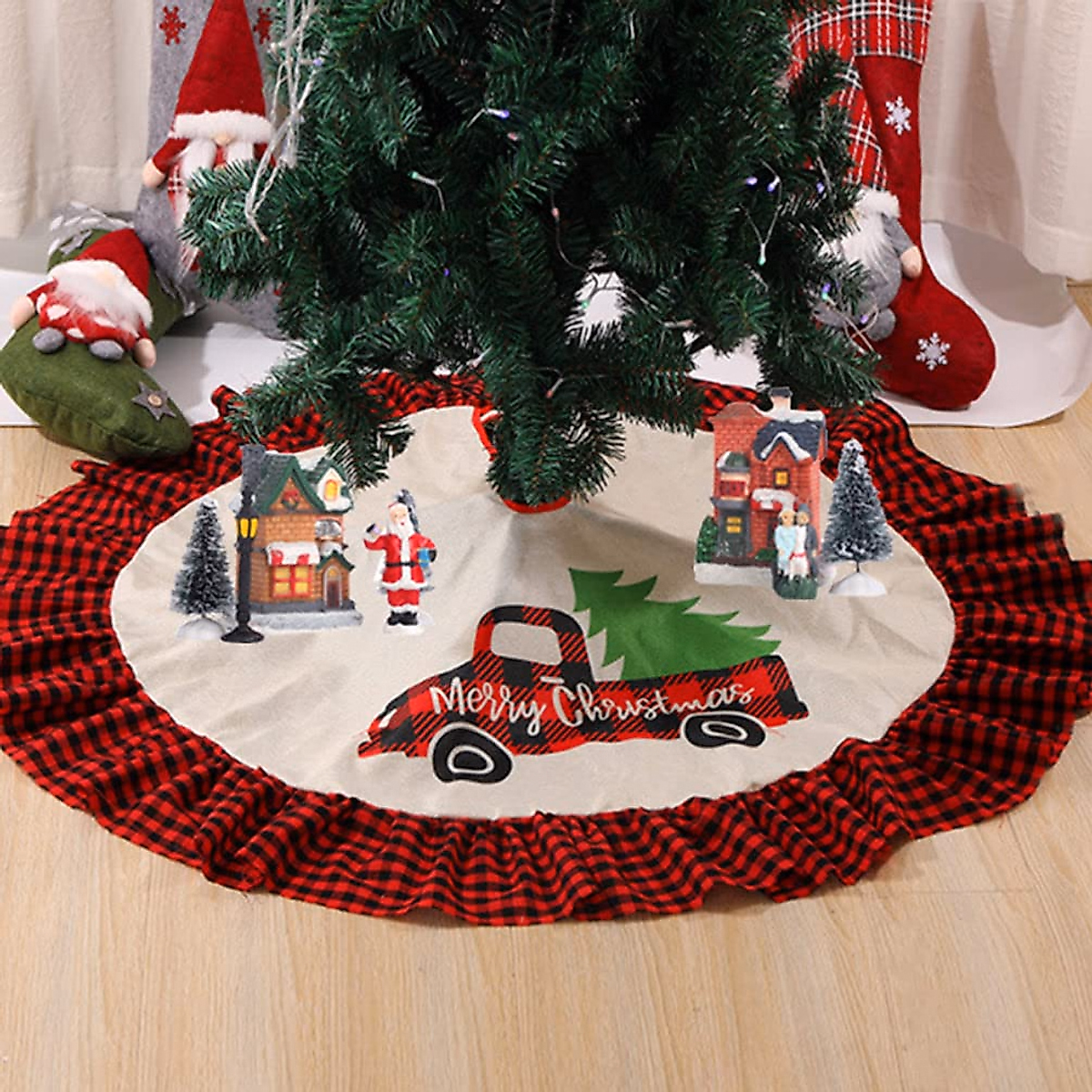 SEWACC 1Set Luminous House Ornament Christmas Cabin Decor Light up Christmas Village Santa Claus Ornaments Home Decorations Xmas Party Decor Desktop Resin Wooden House