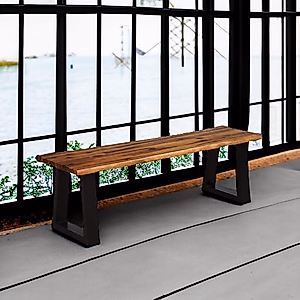 Giantex Wooden Dining Bench Seating Chair Rustic Indoor &amp;Outdoor Furniture (Rustic Brown&amp;Black)