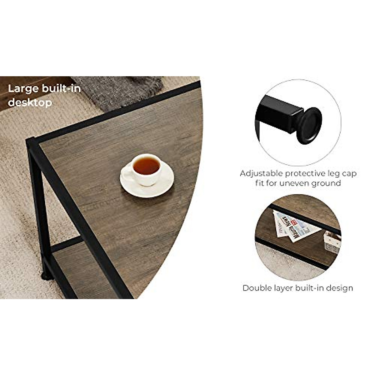 GreenForest Coffee Table Industrial with 2 Tier Storage Shelf for Living Room Modern Coffee Table 39.3 x 21.4 inch, Easy to Install, Rustic Walnut