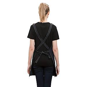 Denim Cross-Back Chef Bib Apron with Pockets for Men and Women (Black)