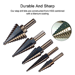 5 Pcs Step Drill Bits Set, Multiple Hole 50 High Steel Sizes Step Drill Bit Tool Set W/Aluminum Case