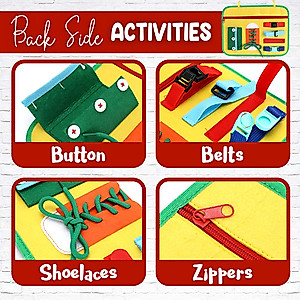 LESONG Dinosaur Busy Board - Preschool Basic Skills Montessori Toys for Toddlers 3 4 Years Old for Fine Motor Skills & Educational Learning Toys - Sensory Toy for Airplane or Car