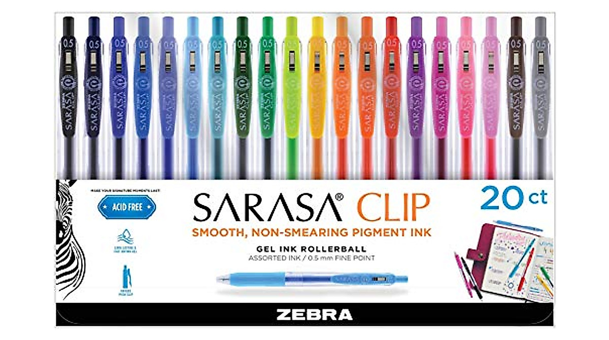 Zebra Sarasa Clip Gel Pen 20-Pack - Vibrant Fine Point Colors