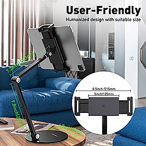 AboveTEK Adjustable Tablet Stand Holder, Long Arm iPad Holder, Flexible and 360 Degrees Rotatable iPad Stand, Compatible with 4.7“- 13.5” Mobile iPhone, iPad, Samsung Tab, Nintendo (Black)