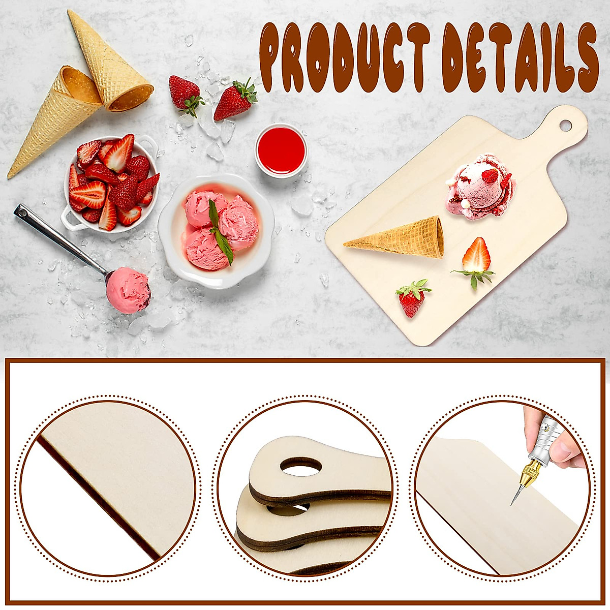 Vmiapxo 16 Pack Unfinished Wood Cutting Board Craft with Handle, Wooden Paddle Cheese Bread Board Set Chopping Board Serving Tray for Craft DIY Christmas Home Kitchen Cooking Decor (11.8" x 6.3")