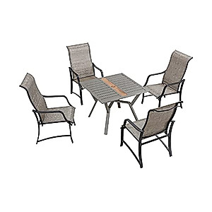 LOKATSE HOME 5 Pieces Outdoor Patio Dining Set Square Bistro Table with 2.1" Umbrella Hole and 4 Armrest Chairs for Garden Porch Backyard, Grey