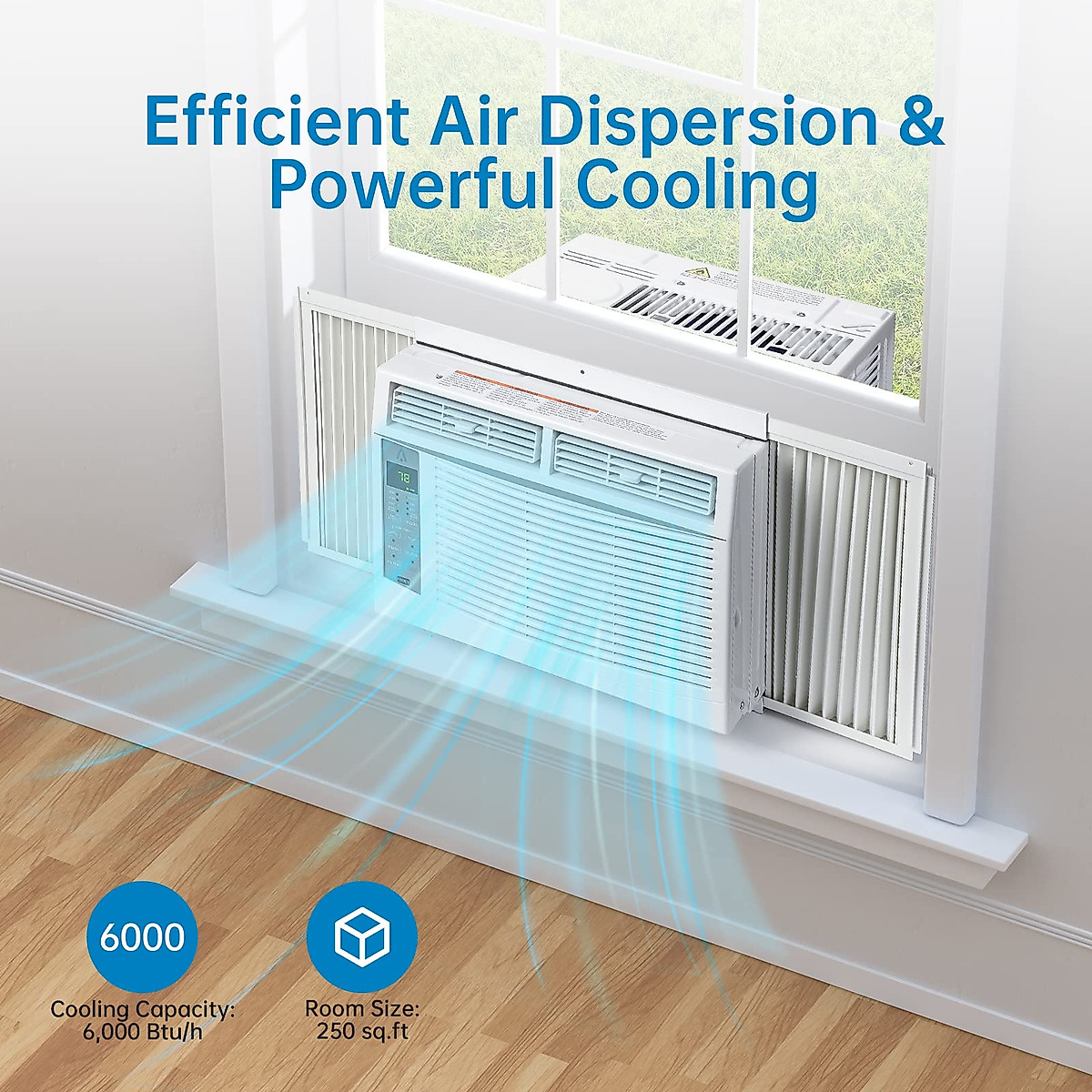 Adoolla 6,000 BTU Turbo Fast Cooling Up to 250 Sq.Ft. Flexible Opening(T Design), AC Unit with Remote & APP Control, Easy Install Kit, Auto Restart, 24H Timer Window Air Conditioner, White