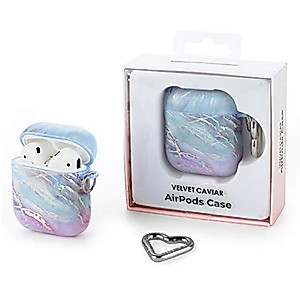 Velvet Caviar Marble AirPod Case for Women & Girls [Updated Top] with Keychain - Cute Protective Hard Cases Compatible with Apple Airpods 1/2 (Holographic Pink Blue)