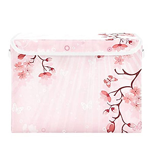 TSENQUE Cherry Blossom Foldable Storage Boxes with Lids Decorative Storage Box Container for Home Bedroom Closet Office Nursery 16.5" L x 12.6" W x 11.8" H