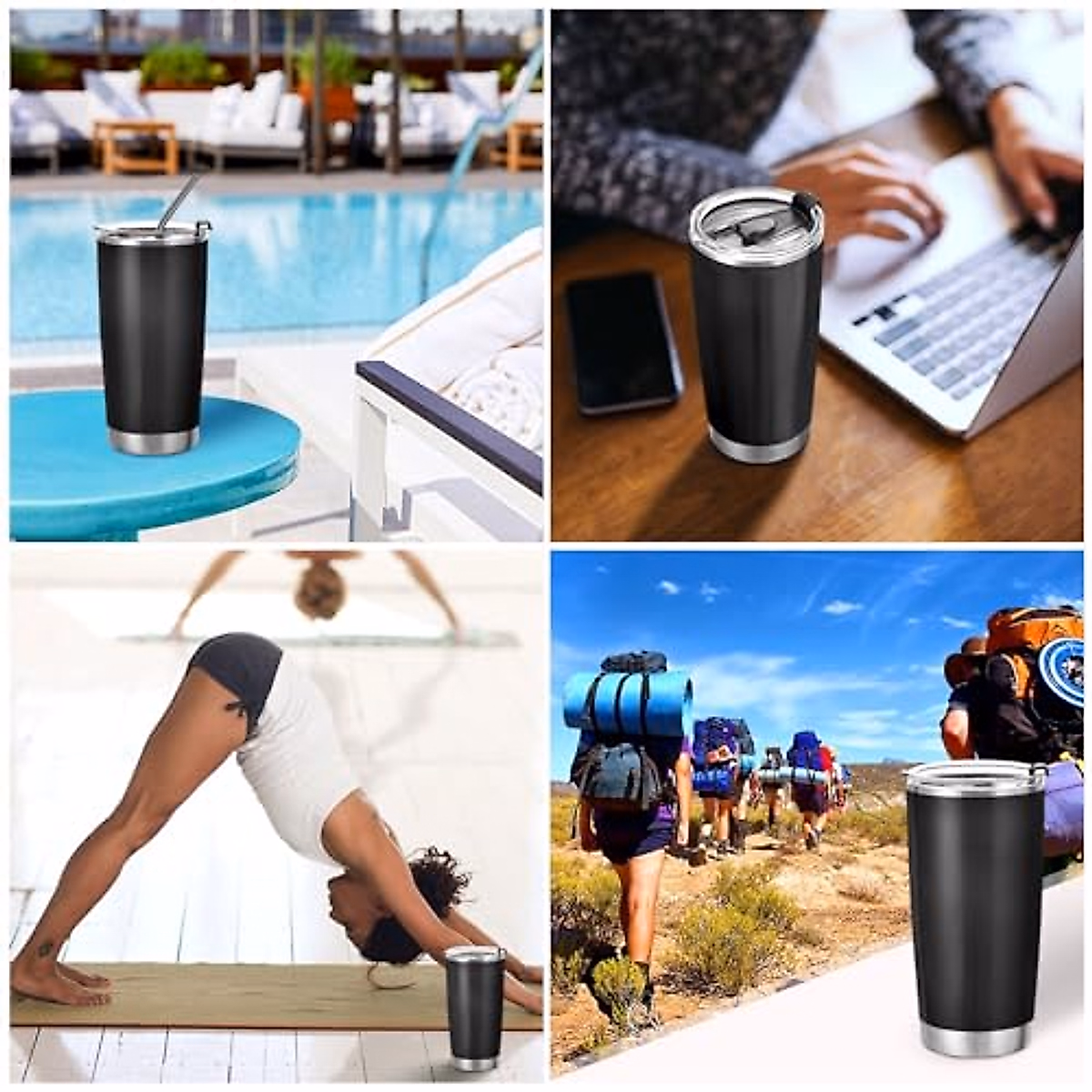 innewgogo Black 20 oz Stainless Steel Vacuum Insulated Tumbler for Women Men Reusable Water Bottle with Leak-proof Lid & Straw Iced Coffee Cup for Iced Tea Coffee Water School Gym Home Office
