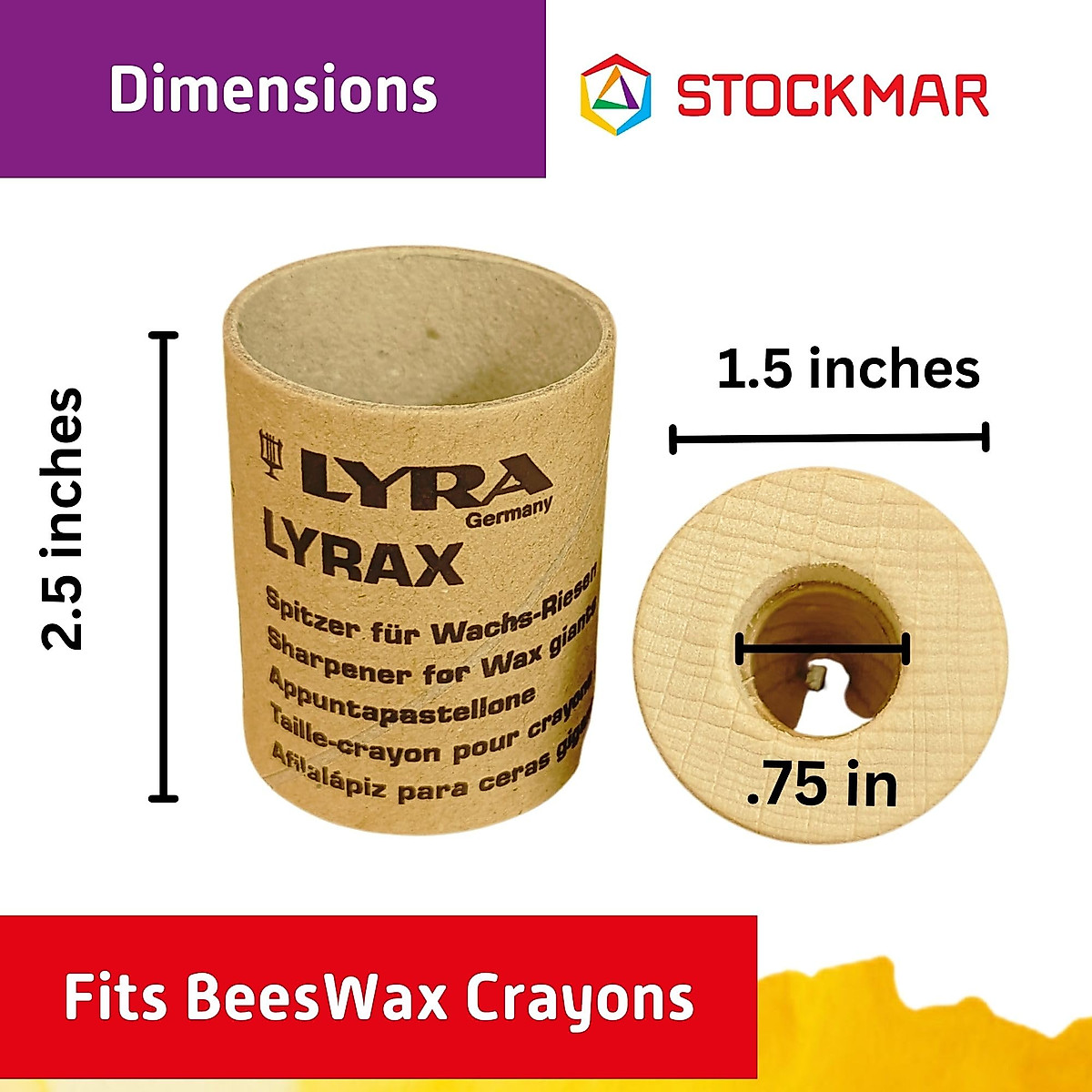 Lyra Stockmar Stick Crayon Sharpener-Twist Off Wood Top w/Cardboard Barrel- Jumbo Crayon Sharpener for Large Beeswax Crayons -Waldorf Art Supplies, Made in Germany