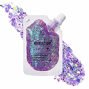 Holographic Face Glitter Gel Body Shimmer Makeup for for Hair, Face, Clavicle, Arm, Nail, Eyeshadow, Long Lasting Waterproof Mermaid Sequins Party Glitter for Rave Festival, 1.35oz (Illusion Purple#3)