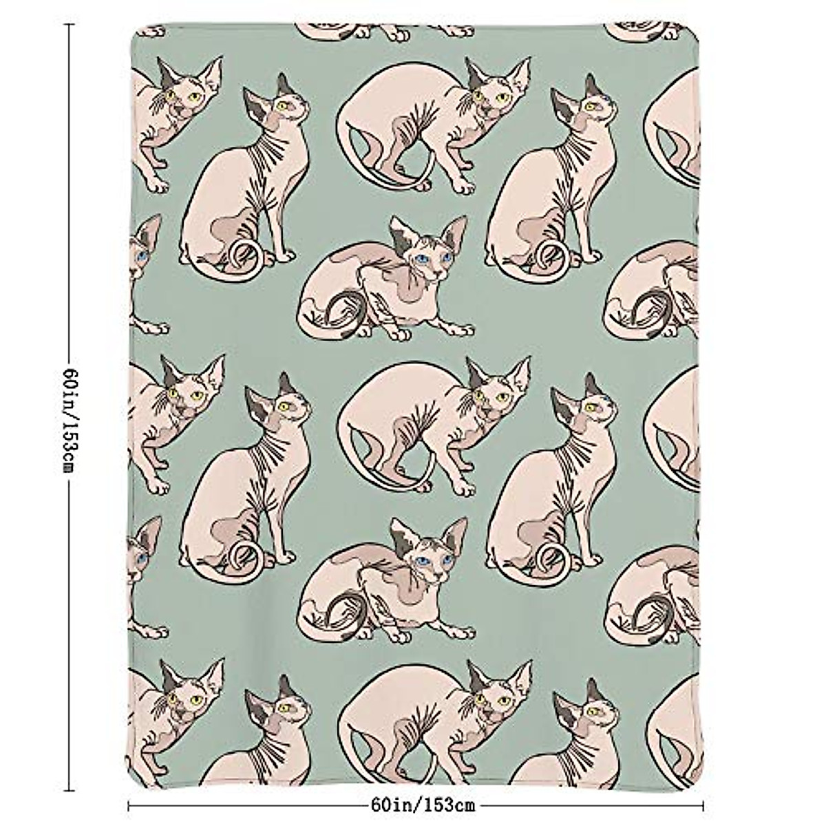 Hairless Naked Cats Sphynx Cats Mint Green Blanket,Fleece Throw Blanket Super Soft Warm Therma Plush Bed Couch Living Room
