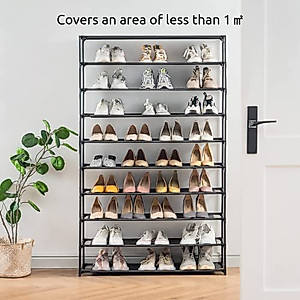 YOUDENOVA 10 Tiers Shoe Rack, 50 Pairs Large Shoe Rack Organizer, Space Saving Shoe Shelf, Non-Woven Fabric Shoe Storage Cabinet, Black