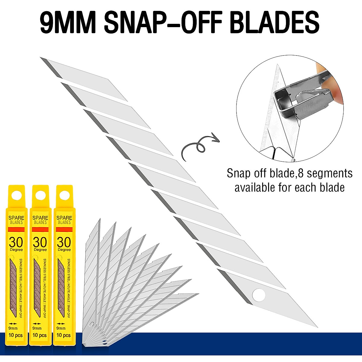 WRAPXPERT Utility Knife Retractable,30 Degree Snap Off Blade 9MM,Sharp Box Cutter Knife，Pack of 3