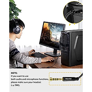 SOLMIMI Headset Splitter Cable for PC 3.5mm Crystal-Nylon Braid 3.5mm Female to Dual 3.5mm TRS Male Headphone Mic Audio Y Splitter Cable CTIA Gaming Headset to PC Adapter - Matte Black 0.3M