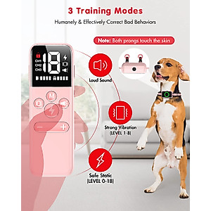 Haoteful Dog Shock Collar with Remote 2600FT, Shock Collar for Large Dog, Medium Small Dogs 8-120lbs, Electric Dog Training Collar with 3 Modes Beep, Vibration, Static Shock, Security Lock (Pink)