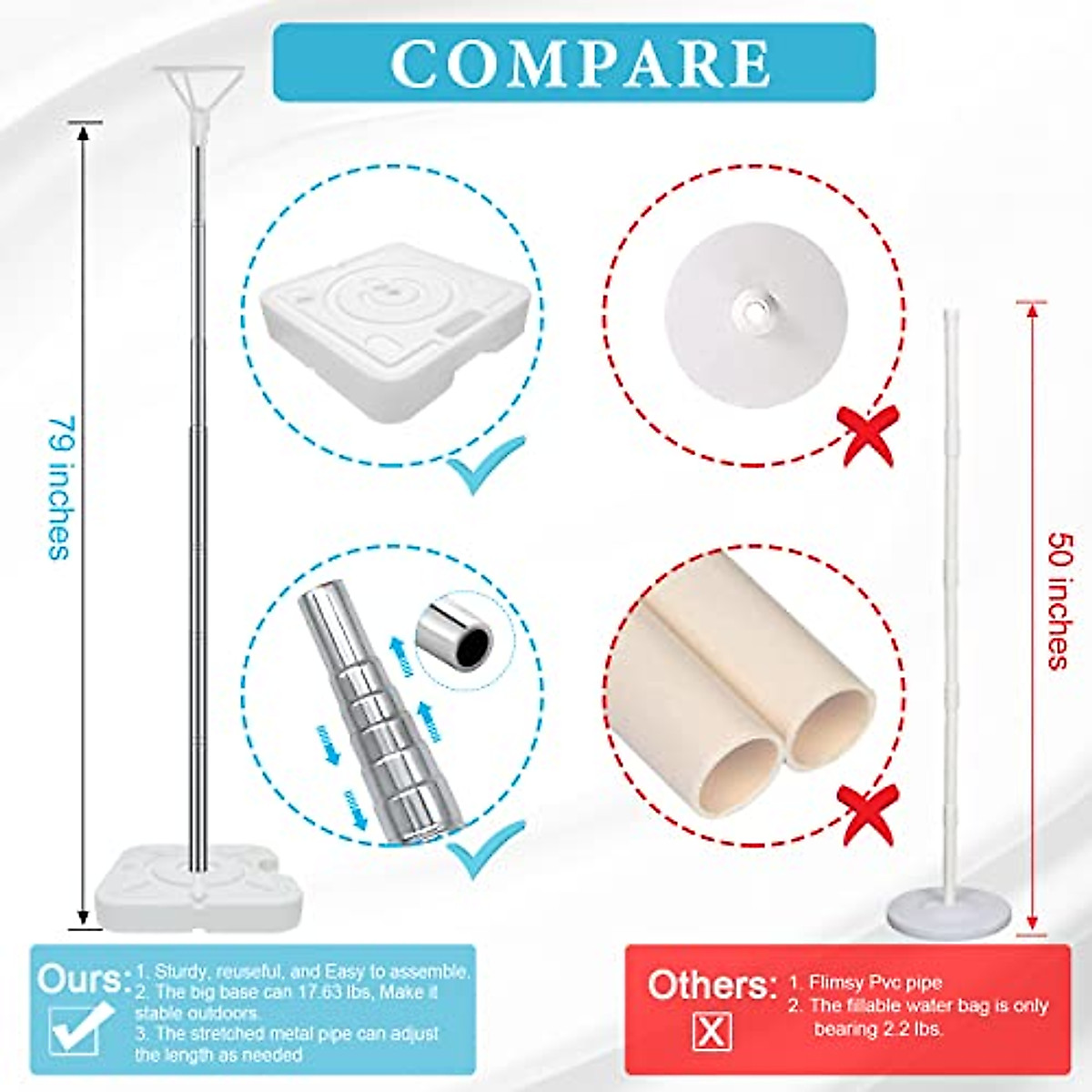 Balloon Column Stand Kit Set of 2 for Floor, SOFTTIME Balloon Tower Kit with Heavy Base, Adjustable 78"Balloon Pillar Kit with Metal Pole for Birthday, Wedding, Baby Shower, Party Decoration…