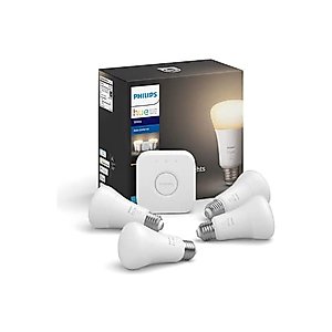 Philips Hue 4-Pack Soft White A19 E26 Dimmable Only Smart Bulb Starter Kit with Hub (Voice Compatible with Amazon Alexa, Apple Homekit and Google Home)