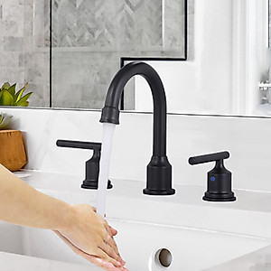 WOWOW 2 Handle Bathroom Faucet Matte Black Bathroom Sink Faucet Widespread Faucet with Pop Up Drain Brass Bathroom Faucet 3 Hole Vanity Faucet 8 Inch Basin Faucet