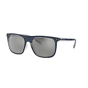 A|X ARMANI EXCHANGE Men's AX4102SF Low Bridge Fit Square Sunglasses, Shiny Blue/Silver Mirrored, 57 mm